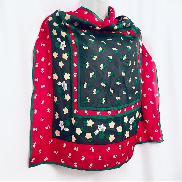 Vintage | Accessories | Red Green Floral Printed Scarf | Poshmark